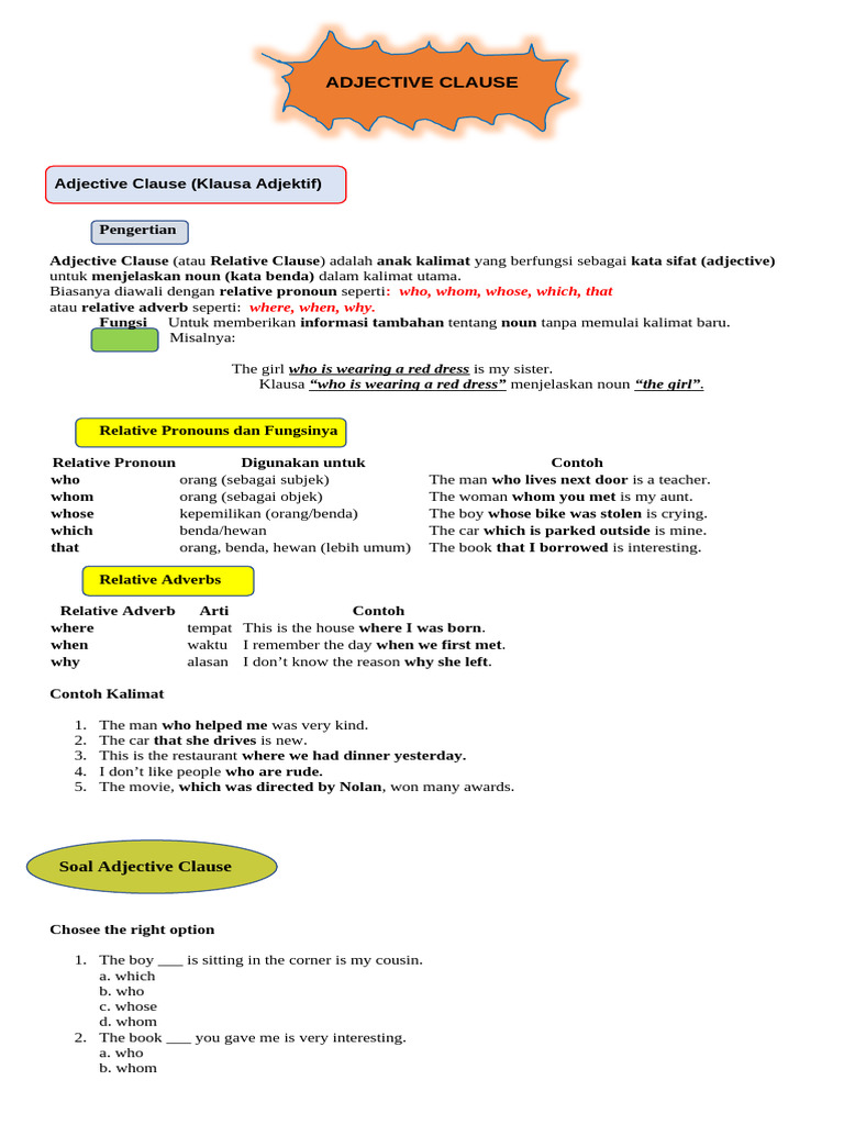 Materi Adjective Clause | PDF | Adjective | Linguistic Typology