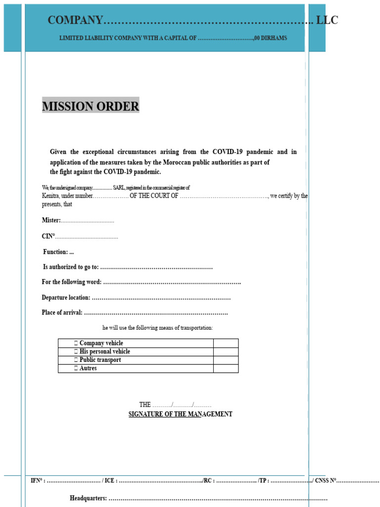 Mission Order Template To Fill Out | PDF