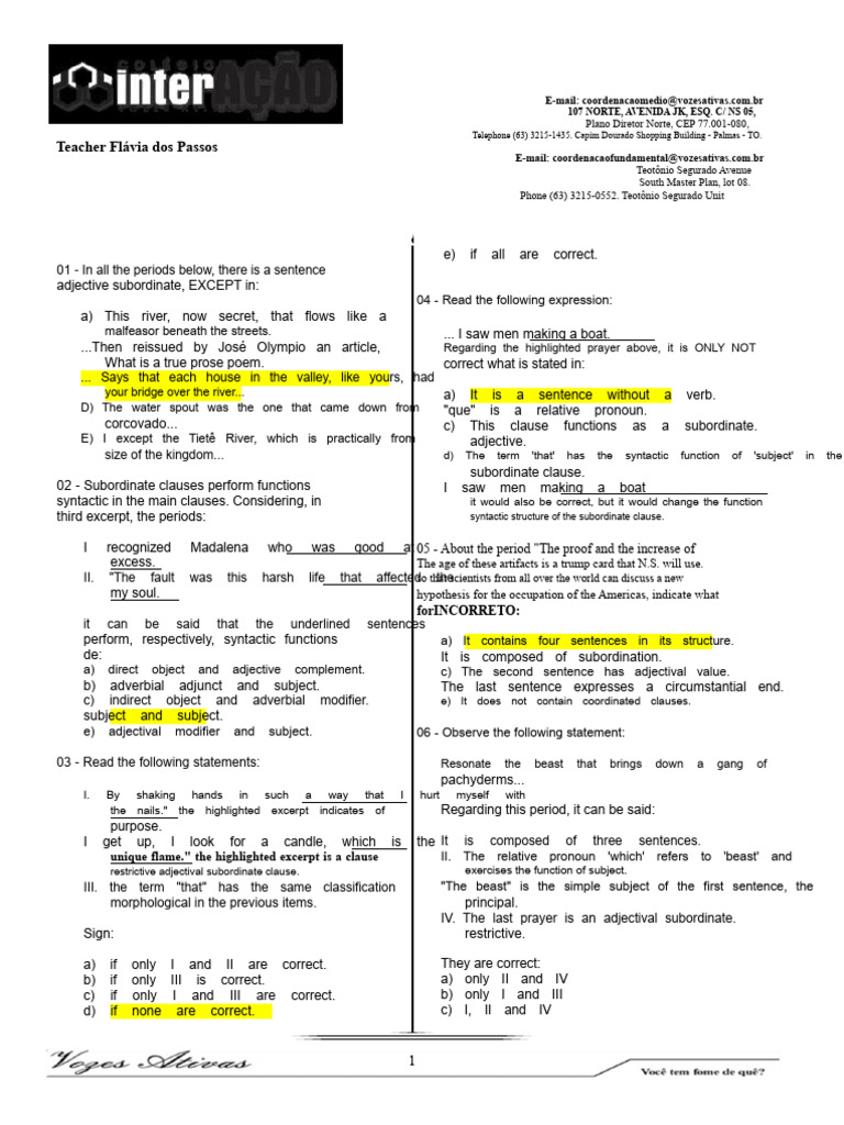 9th Grade Review List_Grammar_with Answer Key (1) | PDF | Clause ...