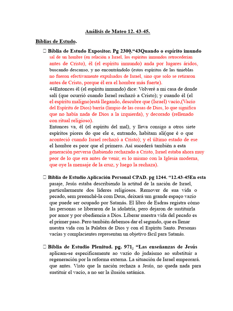 Análisis de Mateo 12. 43-45 | PDF | Demonios | Jesús