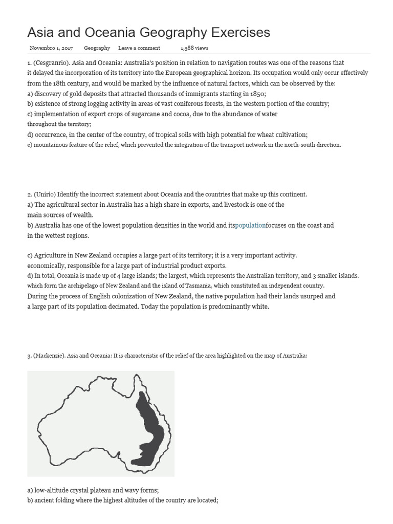 Asia and Oceania Geography Exercises | PDF | Oceania | Asia