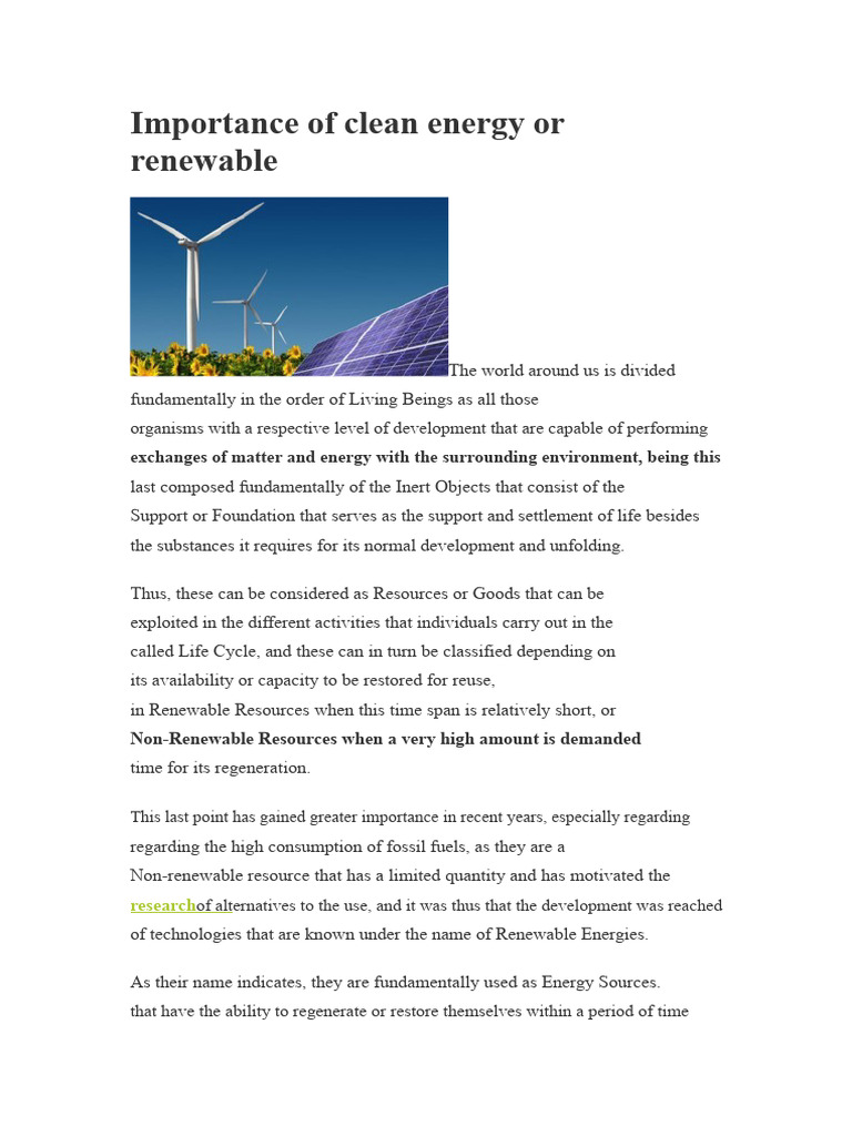 Importance of Clean or Renewable Energies | PDF