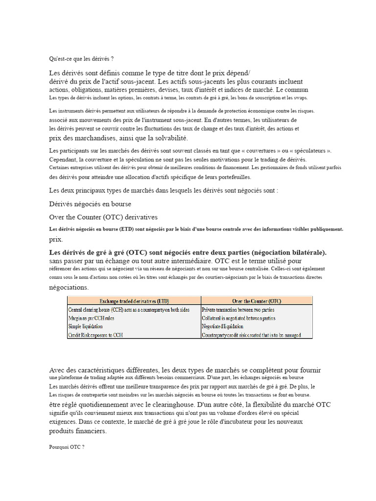 Comprendre les dérivés financiers OTC | PDF | Produit dérivé financier ...