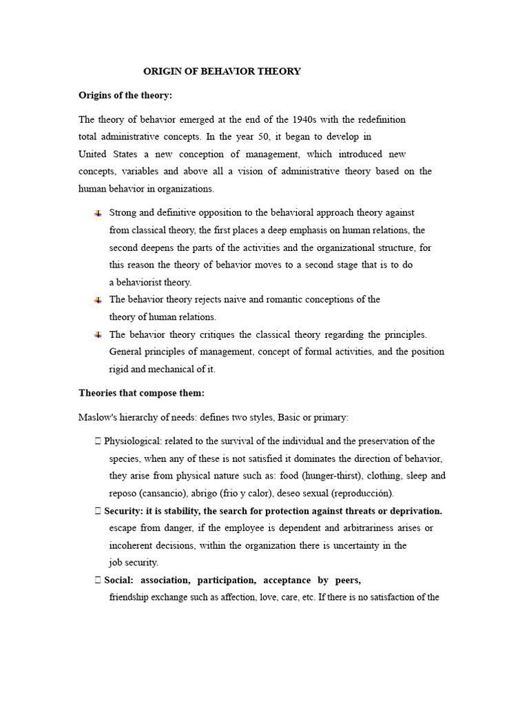 Origins of Behavior Theory in Management | PDF | Motivation | Motivational