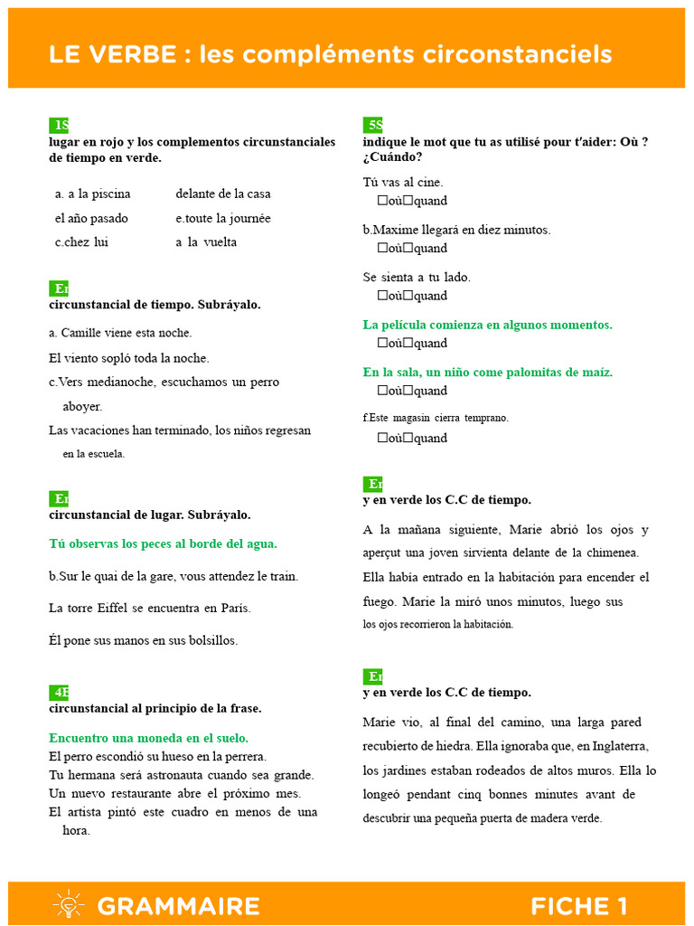 Complementos Circunstanciales Ejercicios 1 | PDF