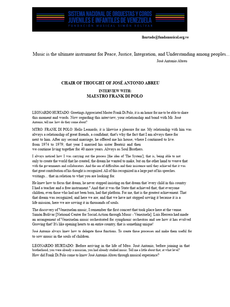 INTERVIEW WITH MR. FRANK DI POLO | PDF | Orchestras | Venezuela