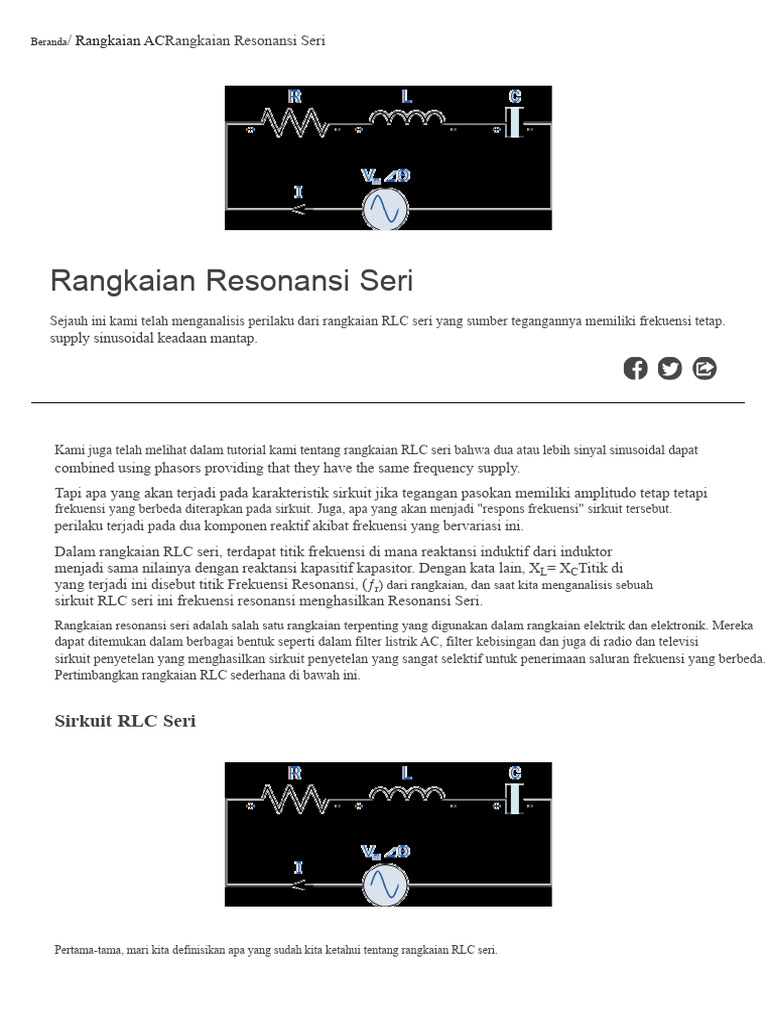 Rangkaian Resonansi Seri RLC dan Karakteristiknya | PDF