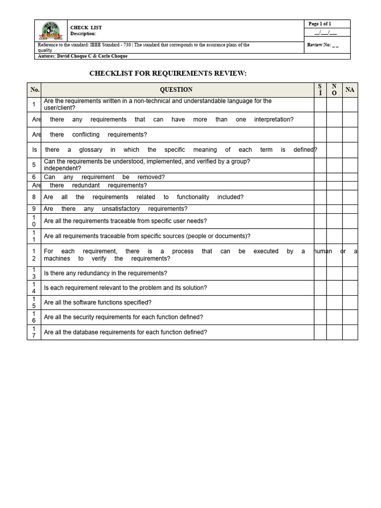Checklist of Requirements | PDF | Systems Thinking | Computer Programming
