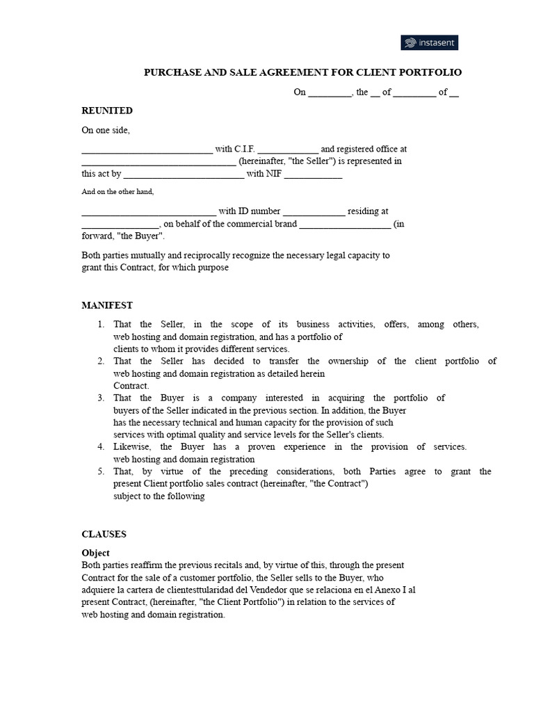 Client Portfolio Purchase Agreement | PDF | Invoice | Sales