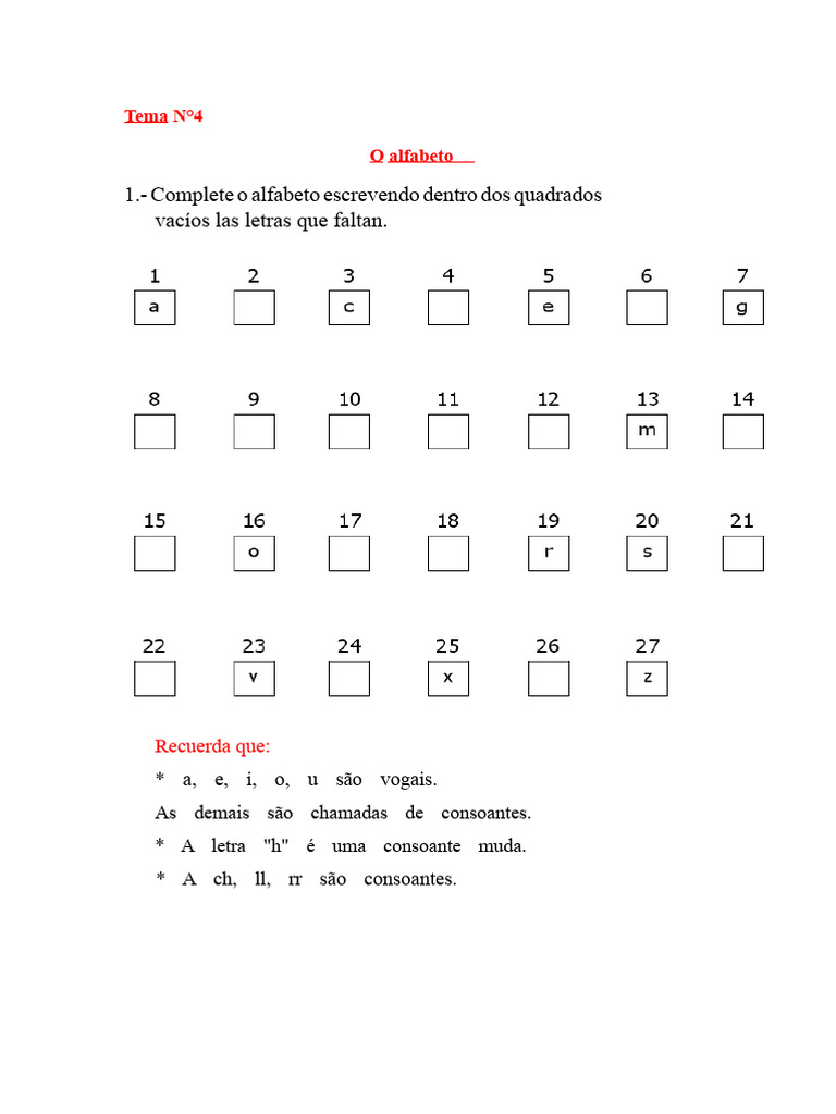 Tema N°4 e 5 alfabeto e sílabas trilíteras (1) | PDF | Linguística