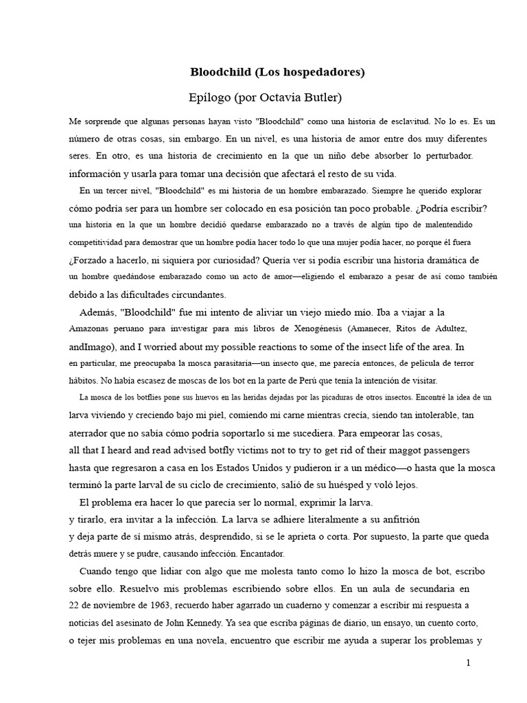 Postfacio de Bloodchild | PDF | Amor