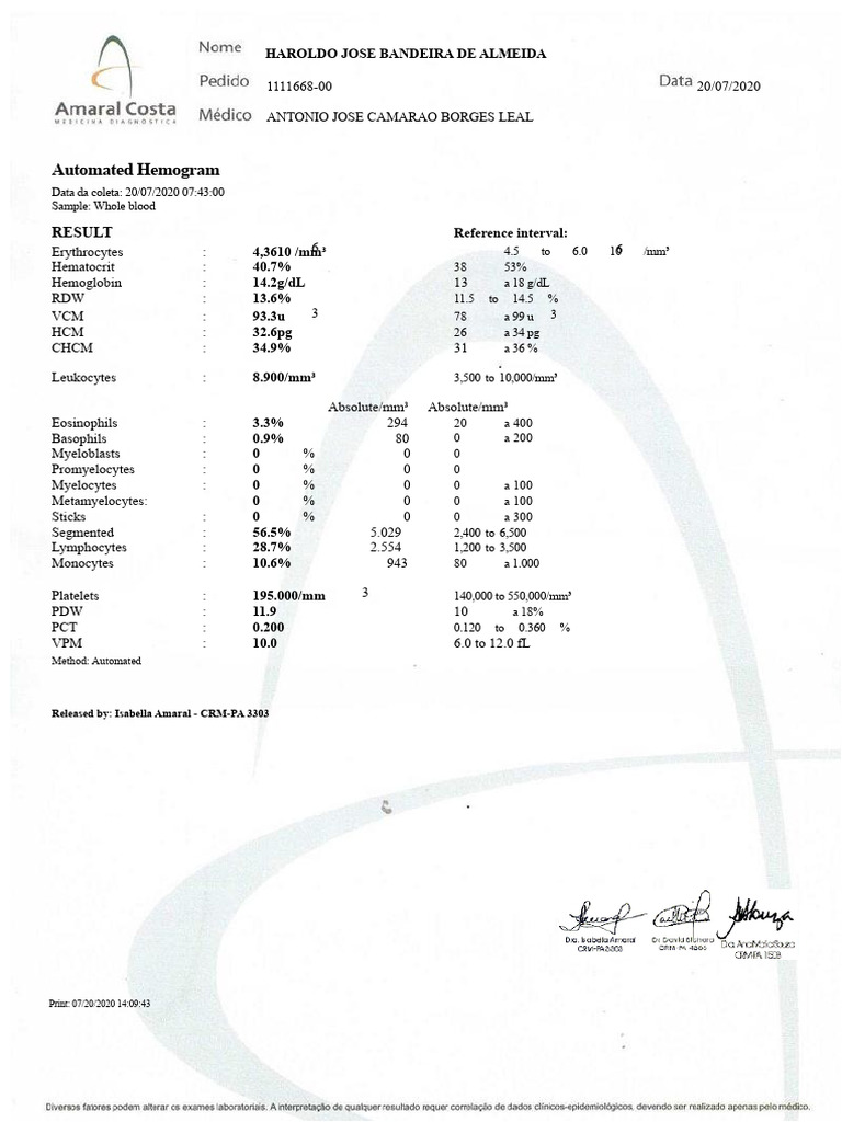 Laboratory Result Amaral Costa 70081545424238 | PDF | Glycated ...