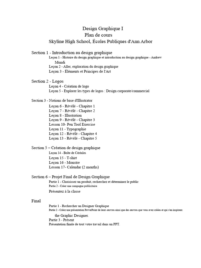 Cours de Design Graphique à Skyline High | PDF