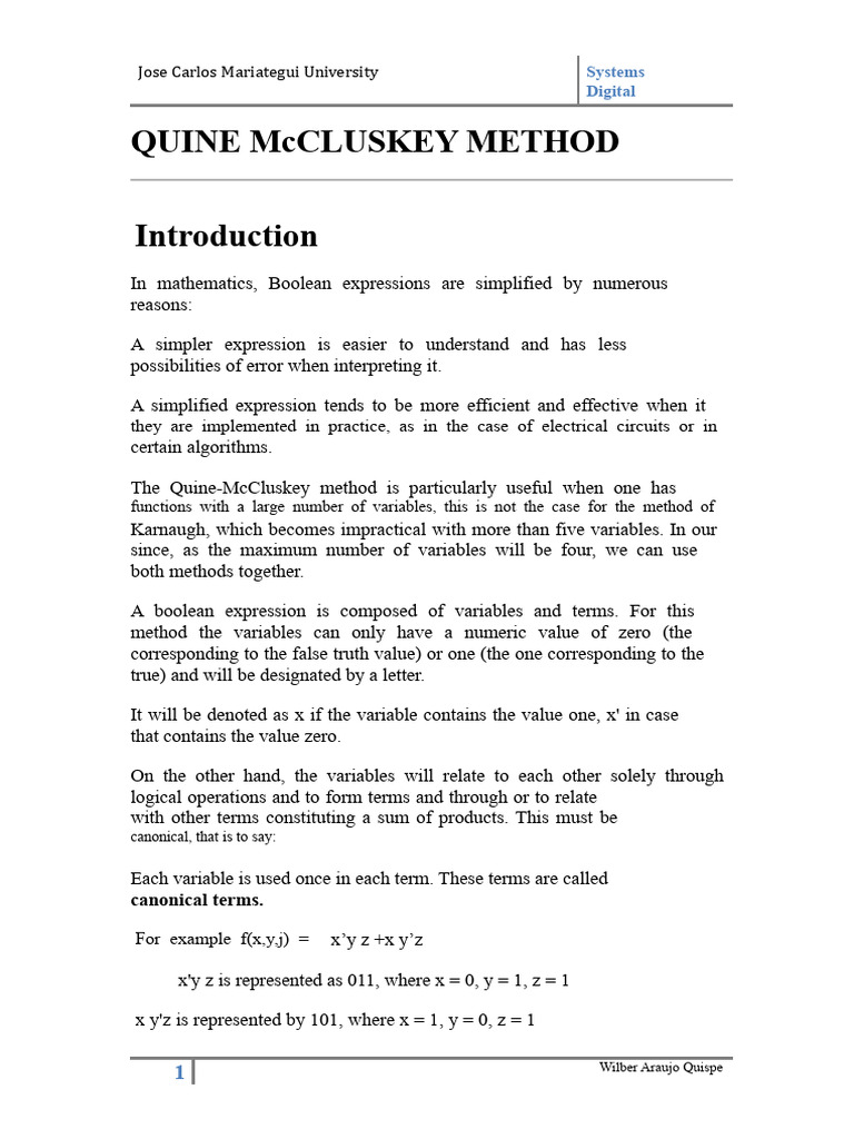 QUINE McCLUSKEY METHOD | PDF | Computer Programming | Theory Of Computation