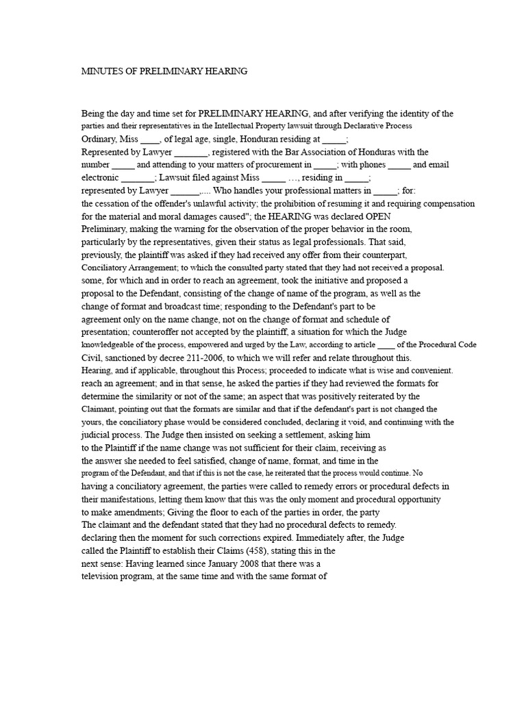 Preliminary Hearing Minutes | PDF | Lawsuit | Plaintiff