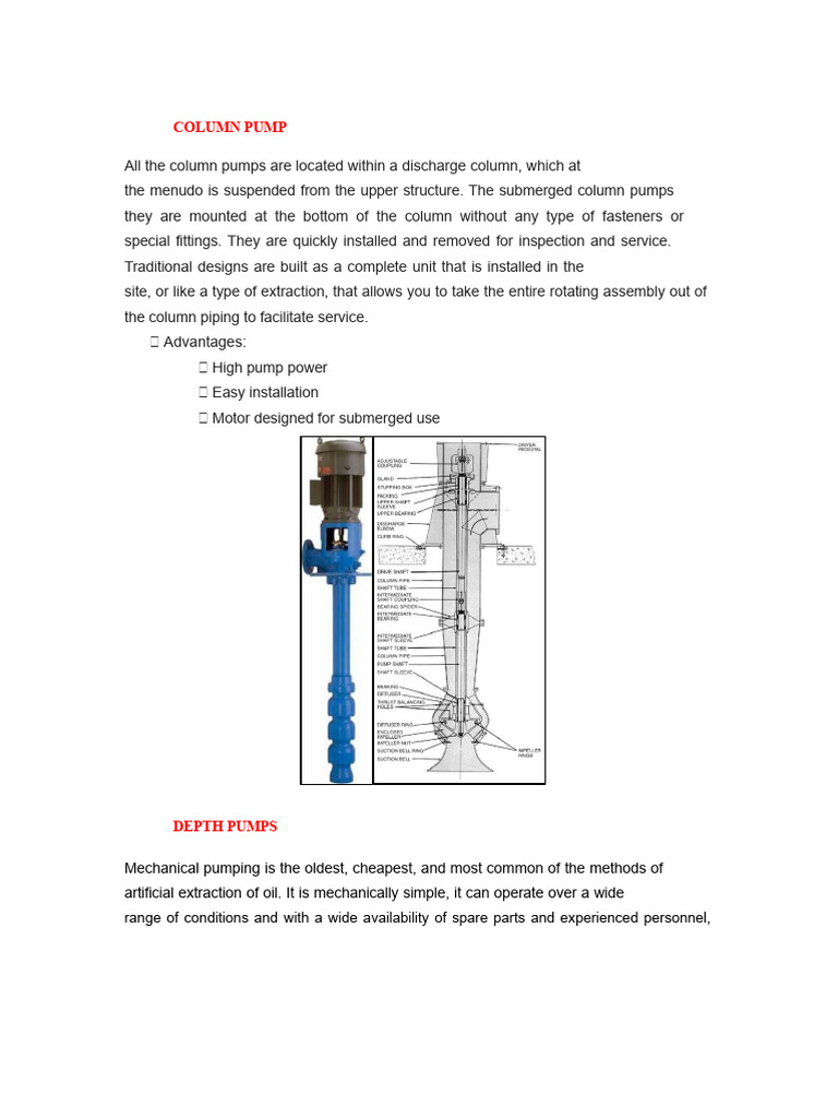 Column and Depth Pumps Overview | PDF