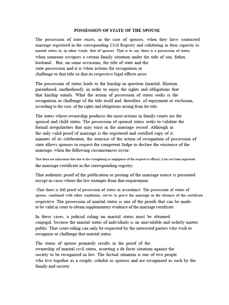 POSSESSION OF STATE OF THE SPOUSE.docx | PDF | Marriage | Private Law