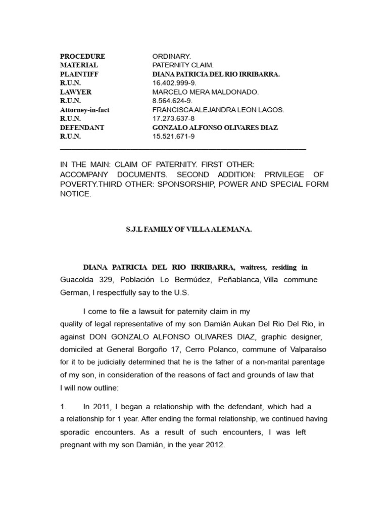 Paternity Claim Procedure in Chile | PDF | Father | Social Institutions