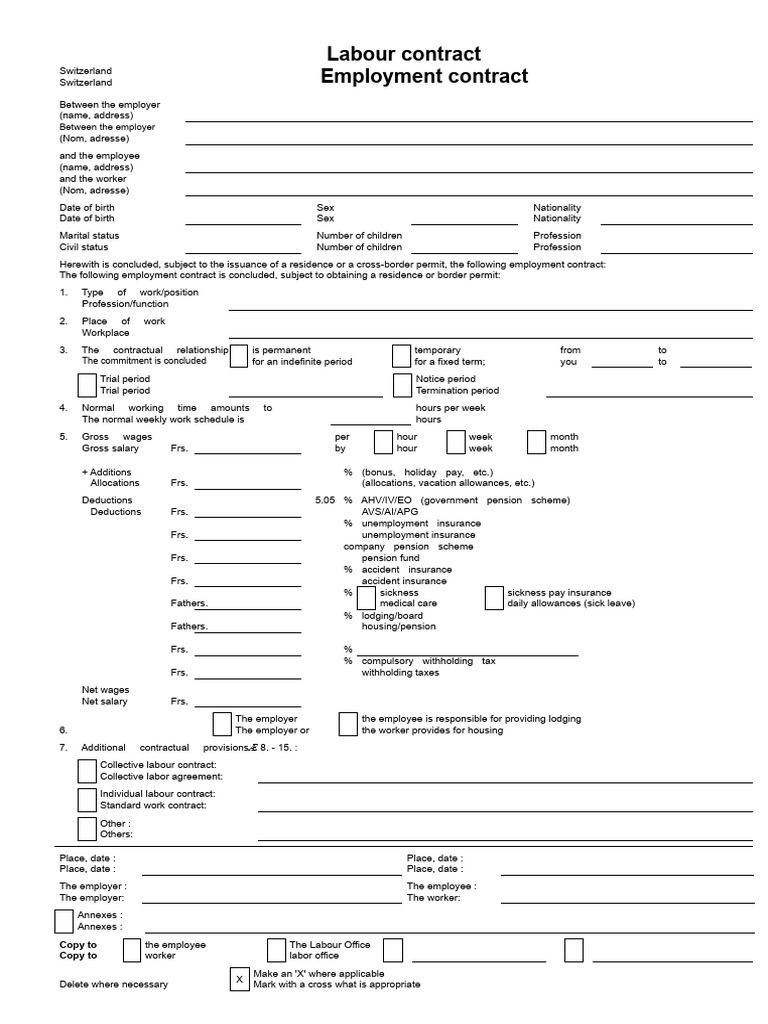 Employment Contract Template Switzerland | PDF | Employment | Overtime