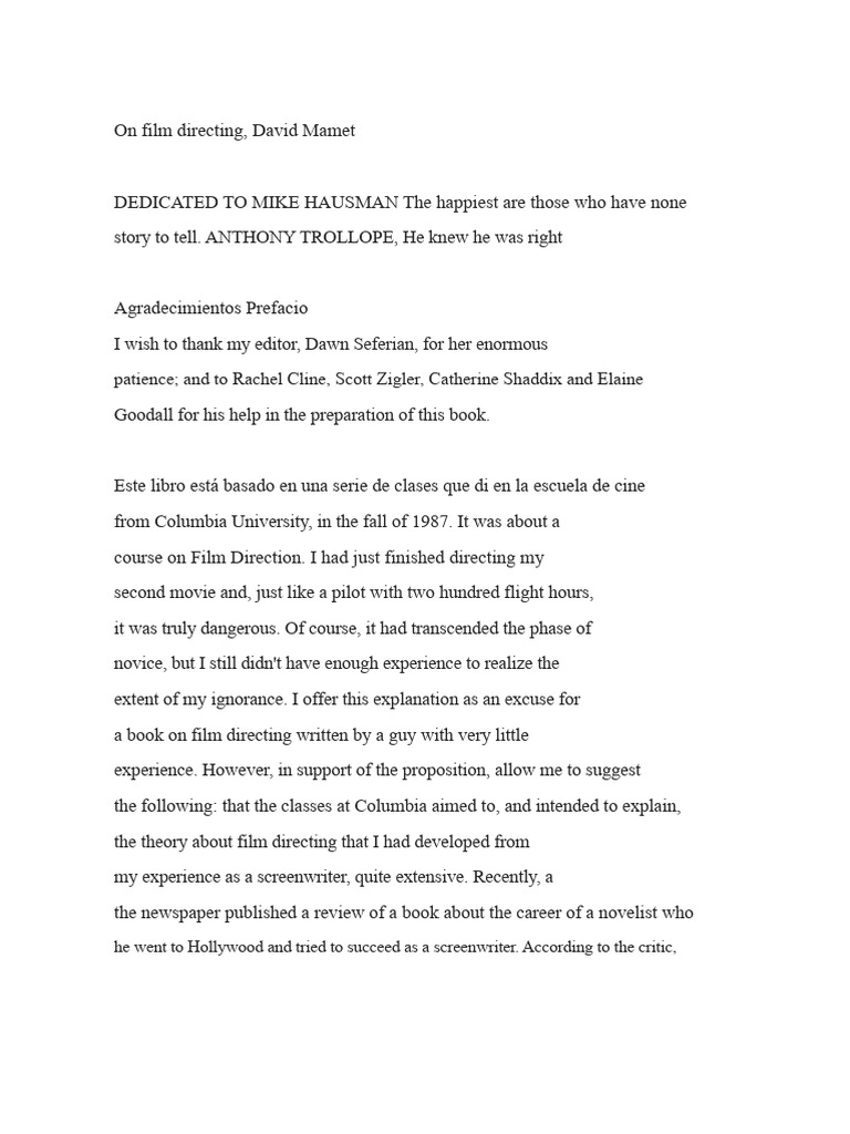 On Film Directing, David Mamet | PDF | Dream | Mind