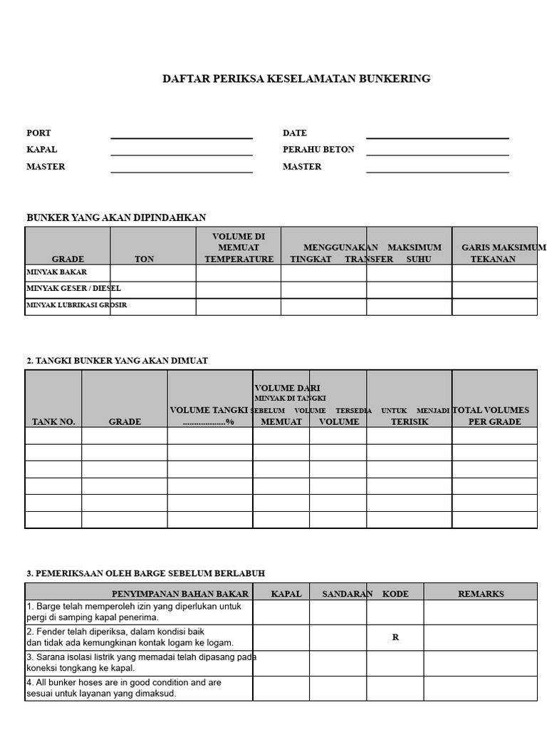 Daftar Periksa Keselamatan Bunkering | PDF