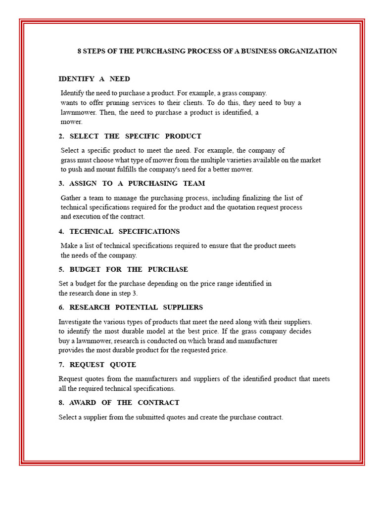 8 Steps of The Purchasing Process of A Business Organization PDF | PDF