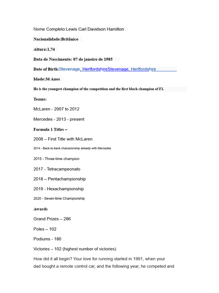 Lewis Hamilton | PDF | Formula One | Formula Racing