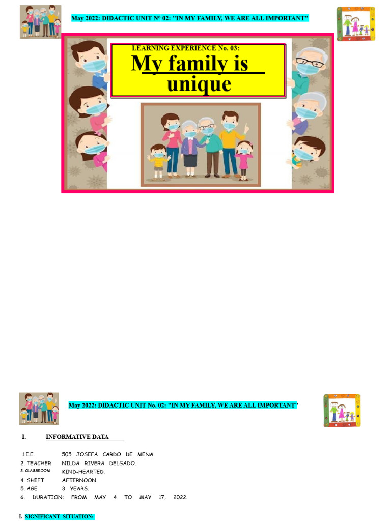 Family Importance Didactic Unit 3 Years | PDF | Learning | Toys