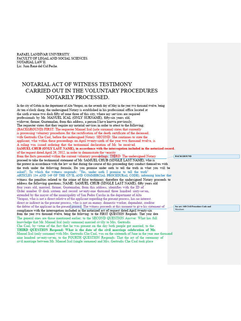 (Witness Declaration Act Model Guatemala | PDF | Notary Public | Justice