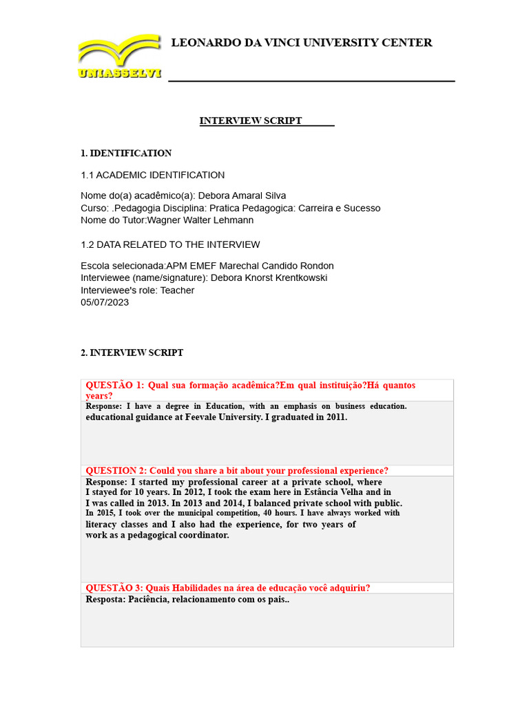 INTERVIEW SCRIPT TEMPLATE-1 | PDF | Human Communication | Cognition