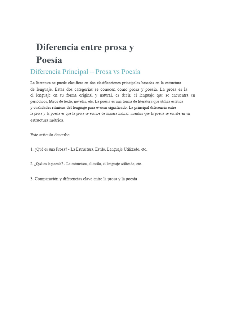 Diferencia Entre Prosa y Poesía | PDF | Poesía | Prosa