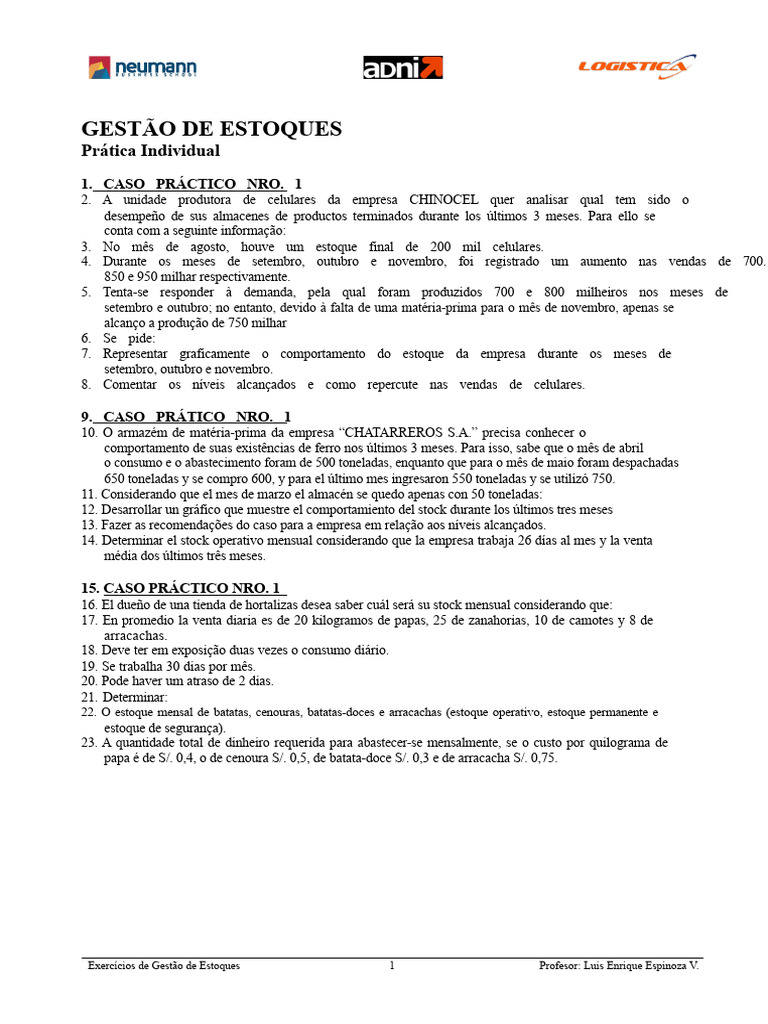 Exercícios de Gestão de Estoque | PDF