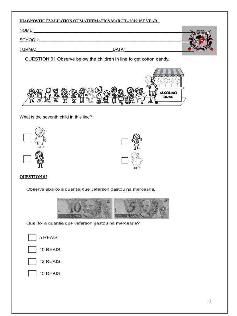 Diagnostic Assessment of Mathematics 1st Year - Copy | PDF
