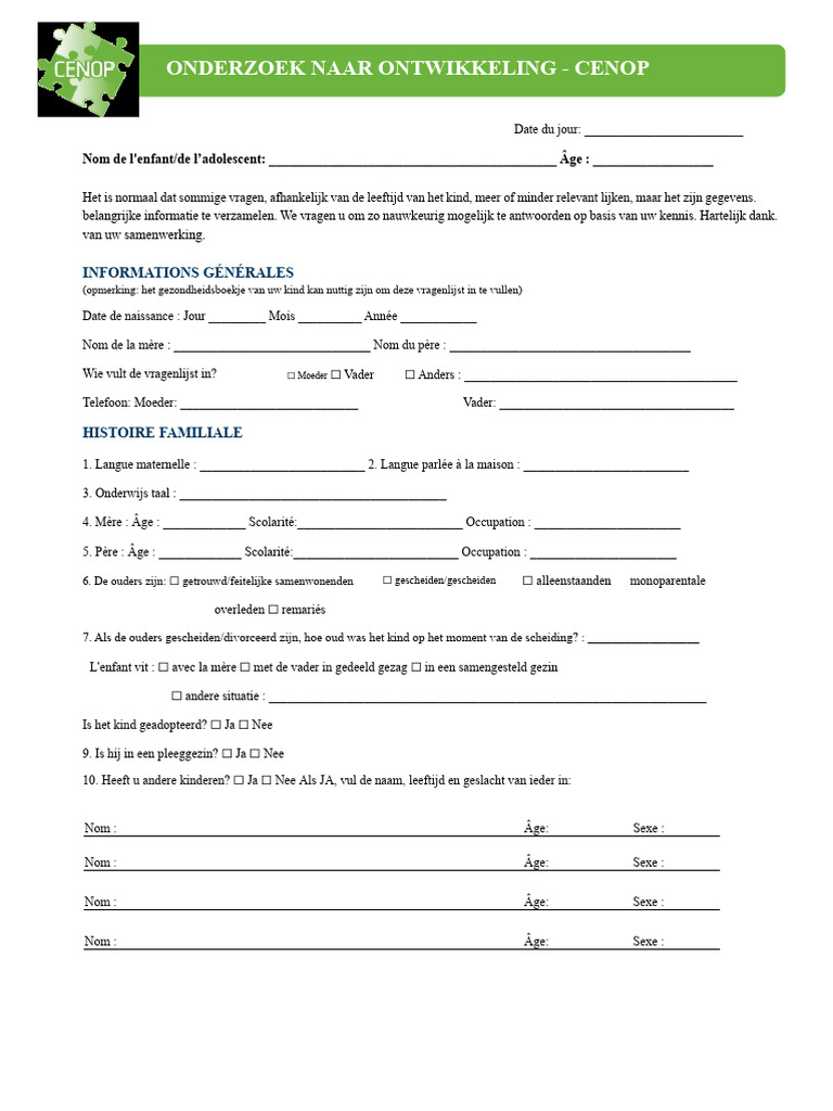 Vraagformulier Ontwikkeling CENOP | PDF