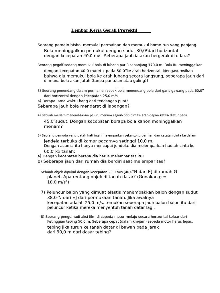 Analisis Gerak Proyektil dalam Olahraga | PDF