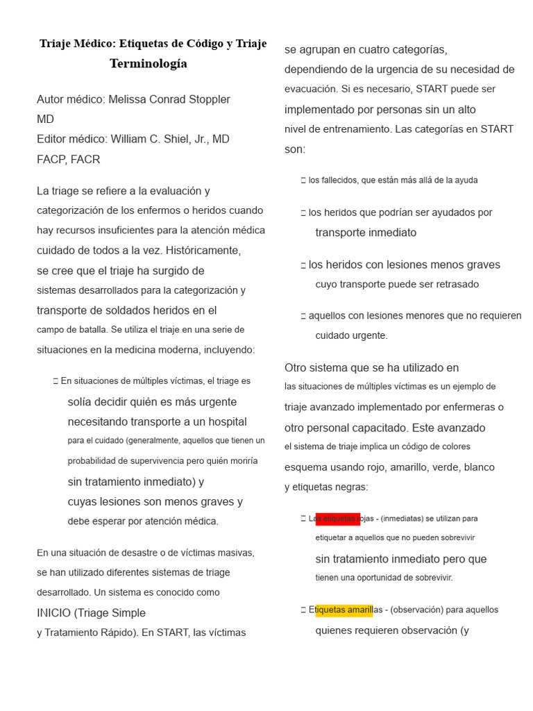 Guía de Triaje Médico y Etiquetas | PDF | Enfermedades y trastornos ...