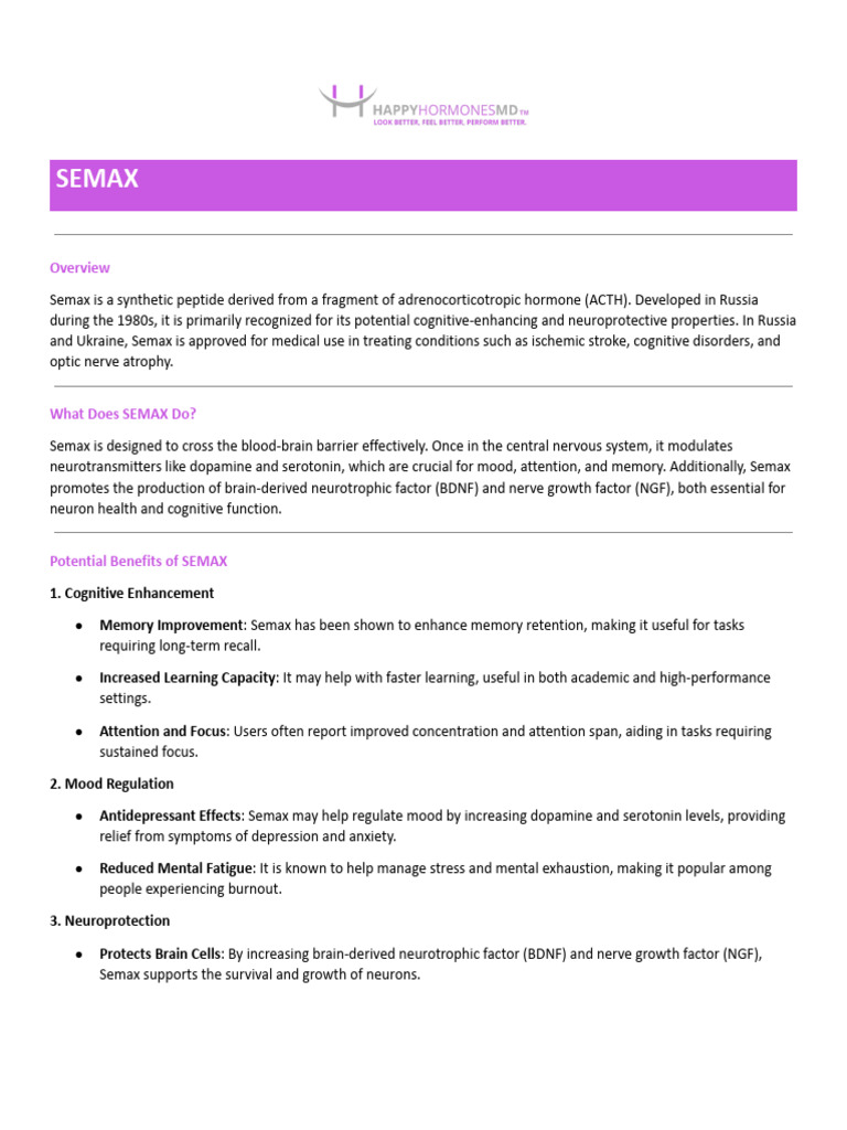 Benefits and Uses of Semax Peptide | PDF | Clinical Medicine