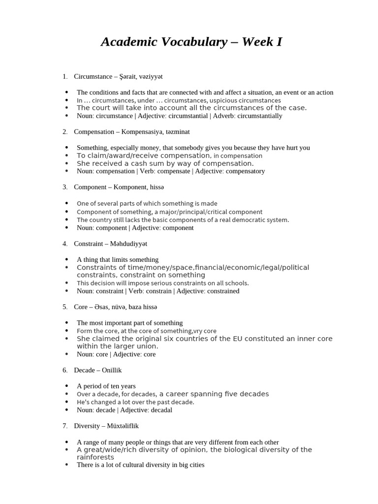 Academic Vocabulary-Week I | PDF | Adjective | Adverb