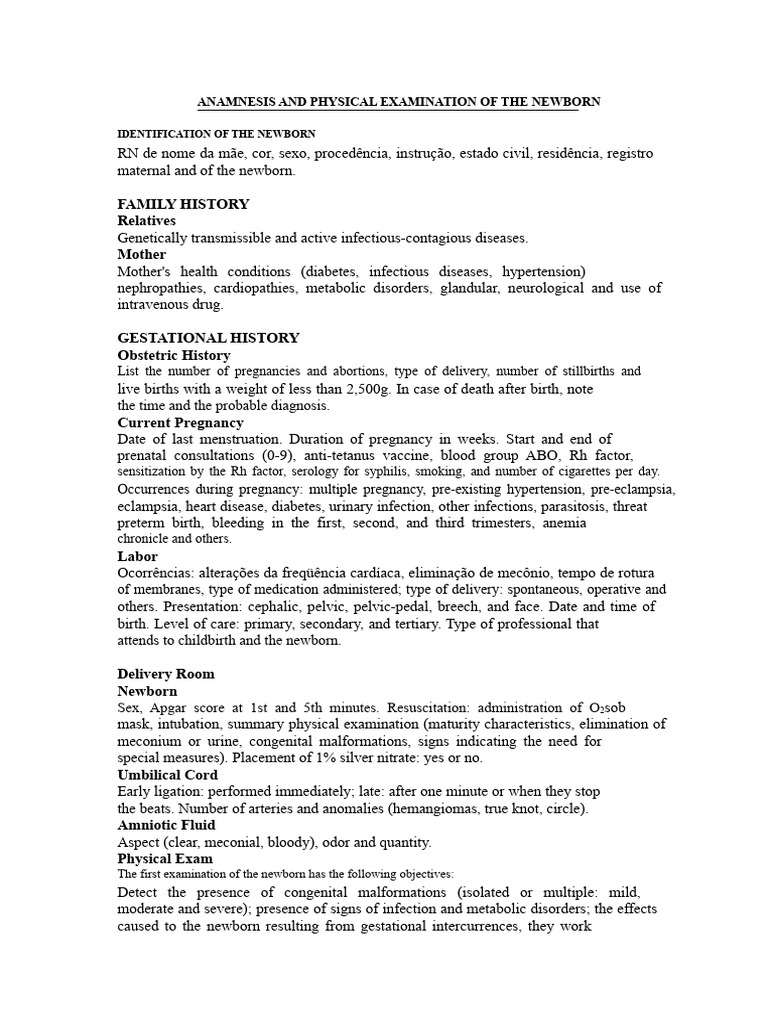 Newborn Anamnesis & Physical Exam Guide | PDF | Pregnancy | Childbirth