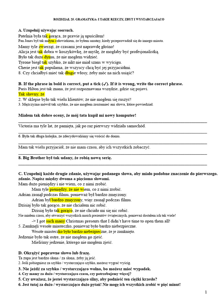 34. Jednostka 25 - b1. Gramatyka - Tak i Taki, Za i Wystarczająco ...
