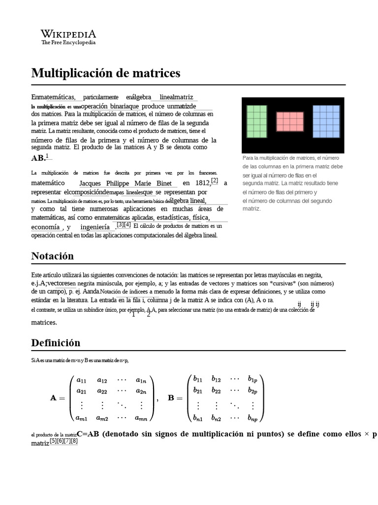Multiplicación de Matrices en Álgebra Lineal | PDF | Matriz ...