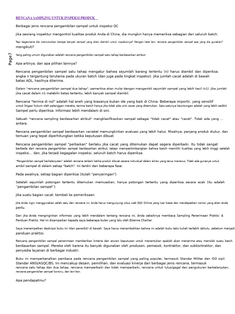 Rencana Sampling Inspeksi QC Produk | PDF