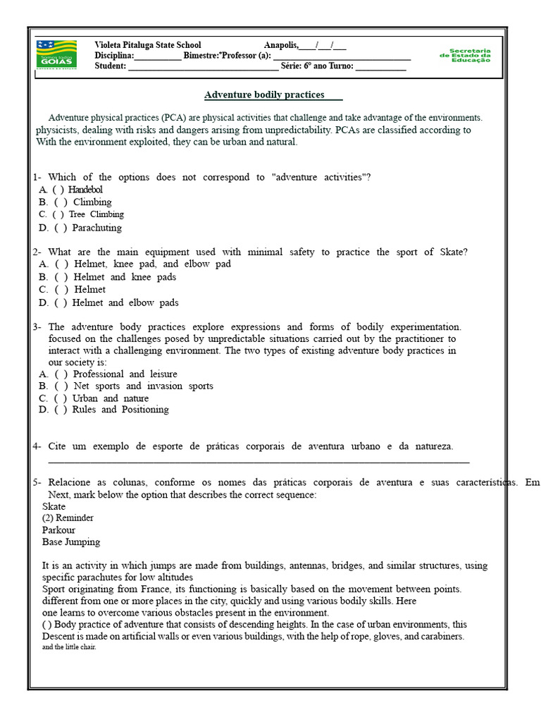 6th GRADE - Adventure body practices | PDF