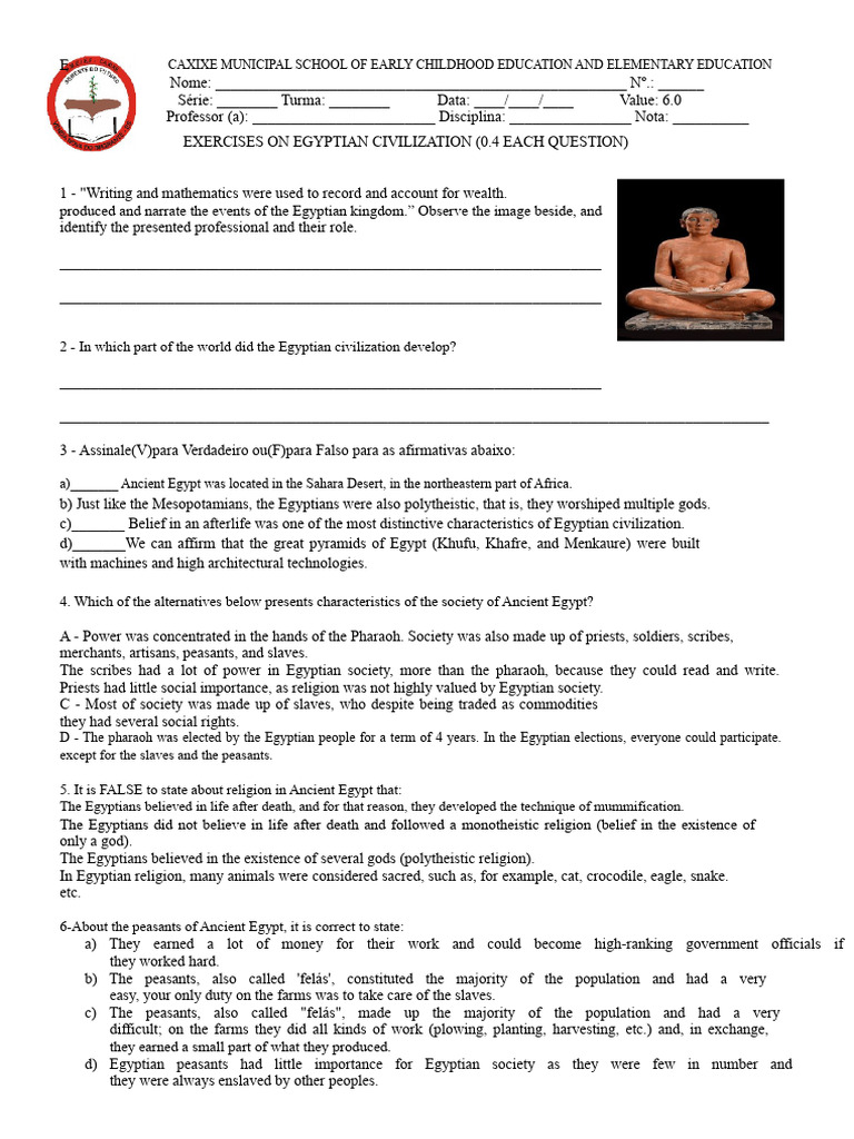 EXERCISES 6TH GRADE - EGYPT | PDF | Ancient Egypt | Ancient Egyptian ...