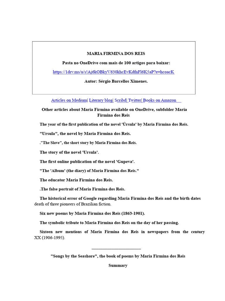 Songs by The Seashore, The Book of Poems by Maria Firmina Dos Reis | PDF