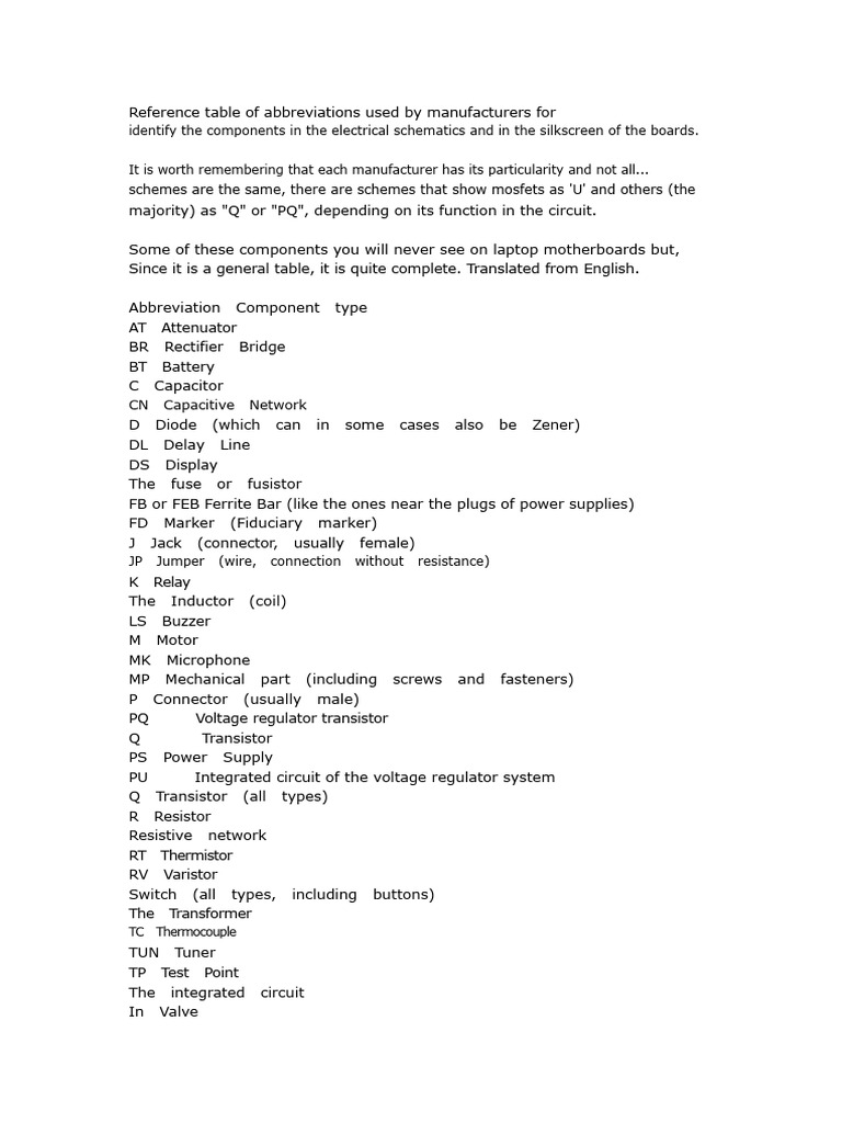 Electrical Component Abbreviations Guide | PDF