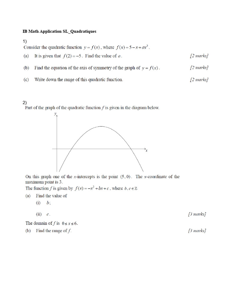 IB Math Application SL Quadratiques | PDF