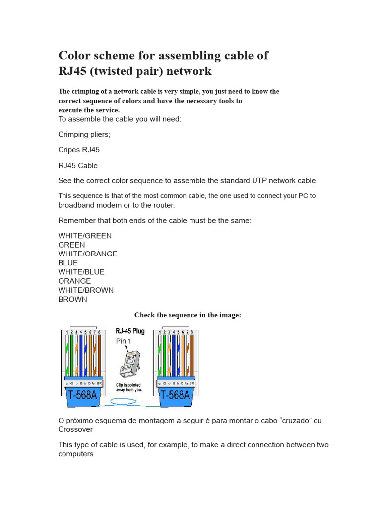 Color Scheme for Assembling RJ45 Network Cable | PDF