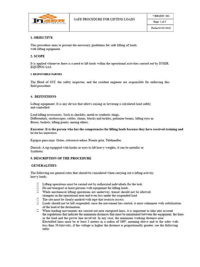 Safe Procedure for Lifting Loads (1) | PDF | Crane (Machine) | Wire