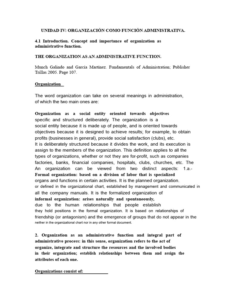 Unit IV Concept and Importance of Organization as an Administrative ...